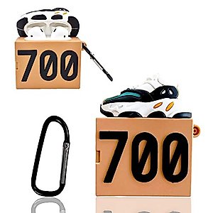 Airpods 2&1 Case, Silicone Sneaker 700 Shoe Box Case Compatible for AirPods Case,Shockproof Coconut Airpods Case Cover Accessories with Keychain for Kids Girls Teens Boys Men Women(White-700)