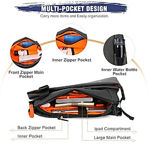 SUNMOP Small Black Sling Crossbody Backpack Shoulder Bag for Men Women, Lightweight One Strap Backpack Sling Bag for Hiking Walking Biking Travel Cycling USB Charger Port