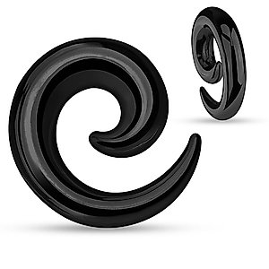 Zaya Body Jewelry Pair Black Anodized Stainless Steel Ear Spirals Tapers Gauges 00g 0g 2g 4g (2g)