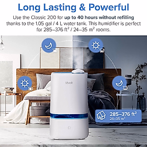 LEVOIT 4L Humidifiers for Bedroom Large Room & Essential Oil Diffuser, Ultrasonic Quiet Cool Mist for Baby, Plants, Last up to 40Hours, Dual 360° Rotation Nozzles, Handle Design, Auto Shut Off, Blue