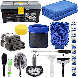 AUTODECO 26Pcs Car Wash Cleaning Kit - Car Care Wash Tools Kit Car Detailing Set with Snow Shovel Microfiber Cleaning Cloth Clay Mitt Car Wash Mitt Storage Box