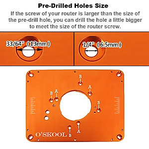 O'SKOOL Precision Aluminum Router Table Insert Plate, Router Templates With Pre-Drilled Adapt to Multiple Routers of Different Model