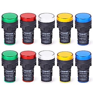 GASHER 12V/24V/110V 20mA Energy Saving LED Indicator Light Mounting Hole Size 22mm (7/8 Inch) Green Yellow Red Blue White 10 Pcs