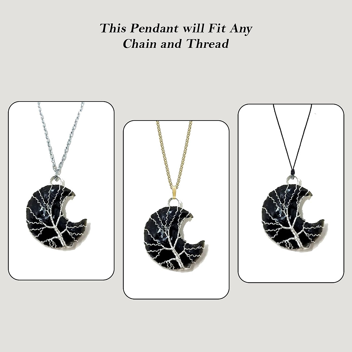 Orgonite Shop Black Obsidian Moon Pendant Necklace, Feng Shui Black Obsidian Wealth Necklace Chakra Jewelry For Women, Self-Healing Handmade Black Obsidian Crystal Gemstone Necklace For Men