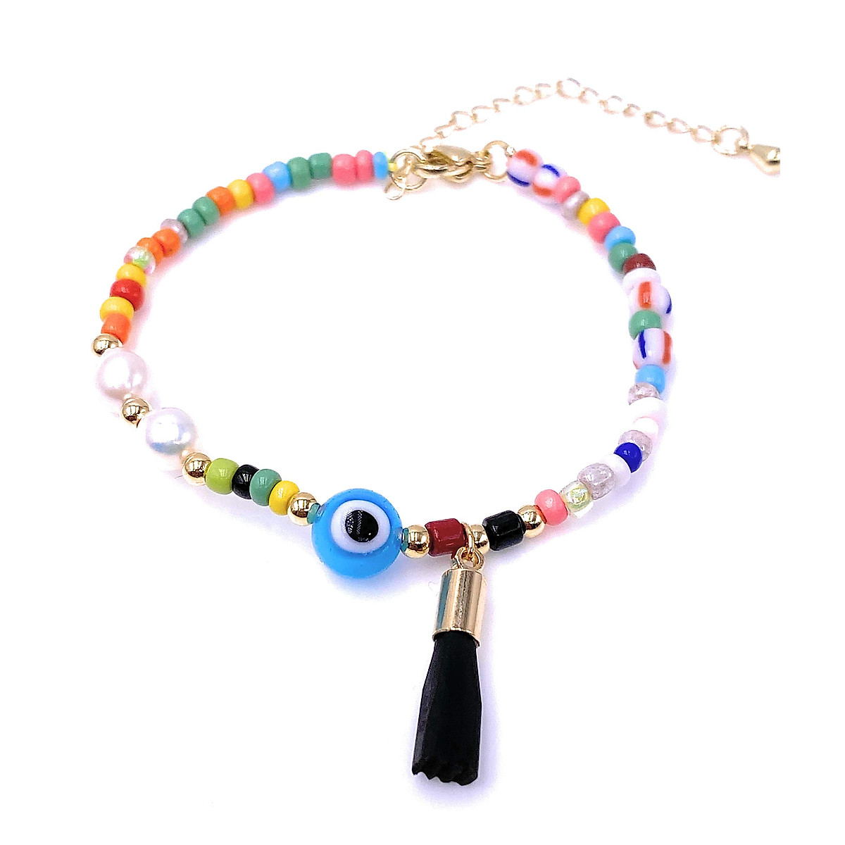 LESLIE BOULES Powerful Amulet Bracelet for Women Blue Evil Eye and Genuine Azabache Pendant