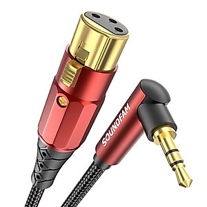 SOUNDFAM 3.5mm to XLR Premium Microphone Cable 6FT, 90 Degree Right Angle 3.5mm(TRS,1/8 Inch,Aux) Male to XLR Female Unbalanced Interconnection Cable for Microphone, Sound Card, Camcorder & More