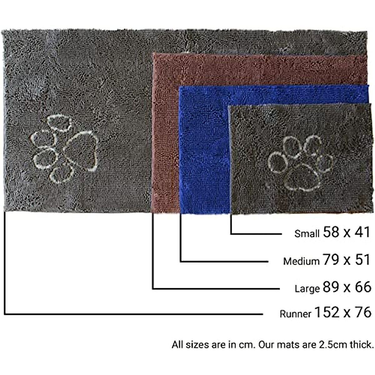 Dog Gone Smart Dirty Dog Microfiber Paw Doormat - Super Absorbent Dog Mat Keeps Paws & Floors Clean - Machine Washable Pet Door Rugs with Non-Slip Backing | Medium Grey