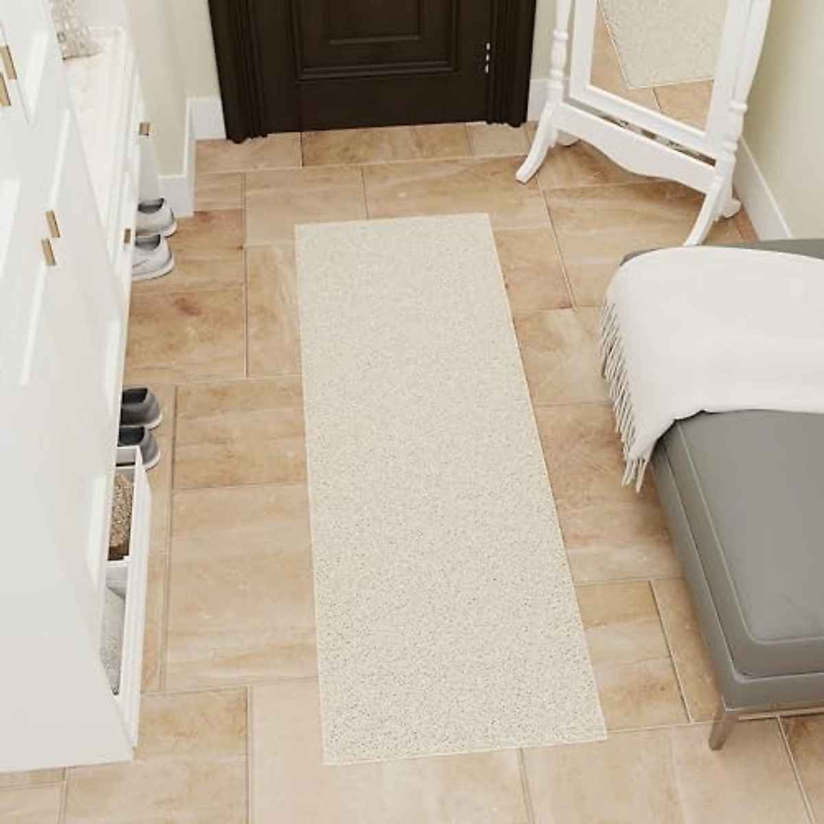 Ottomanson Indoor Solid Shag Design Rubber Back 2x5 Soft Pile Shag Runner Rug for Hallway, Entryway, Kitchen, Living Room, Bedroom, Bathroom, 20" x 59", Cream