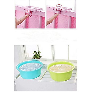 ZyHMW Clothes Airer MultifunctionFolding Balcony Clothes Drying Rack Airer Laundry Hanging Towel Shoes Rack Solid Color Plastic Hanging ClothesRack, Clothes Airer (Color : Pink, Size : 8)