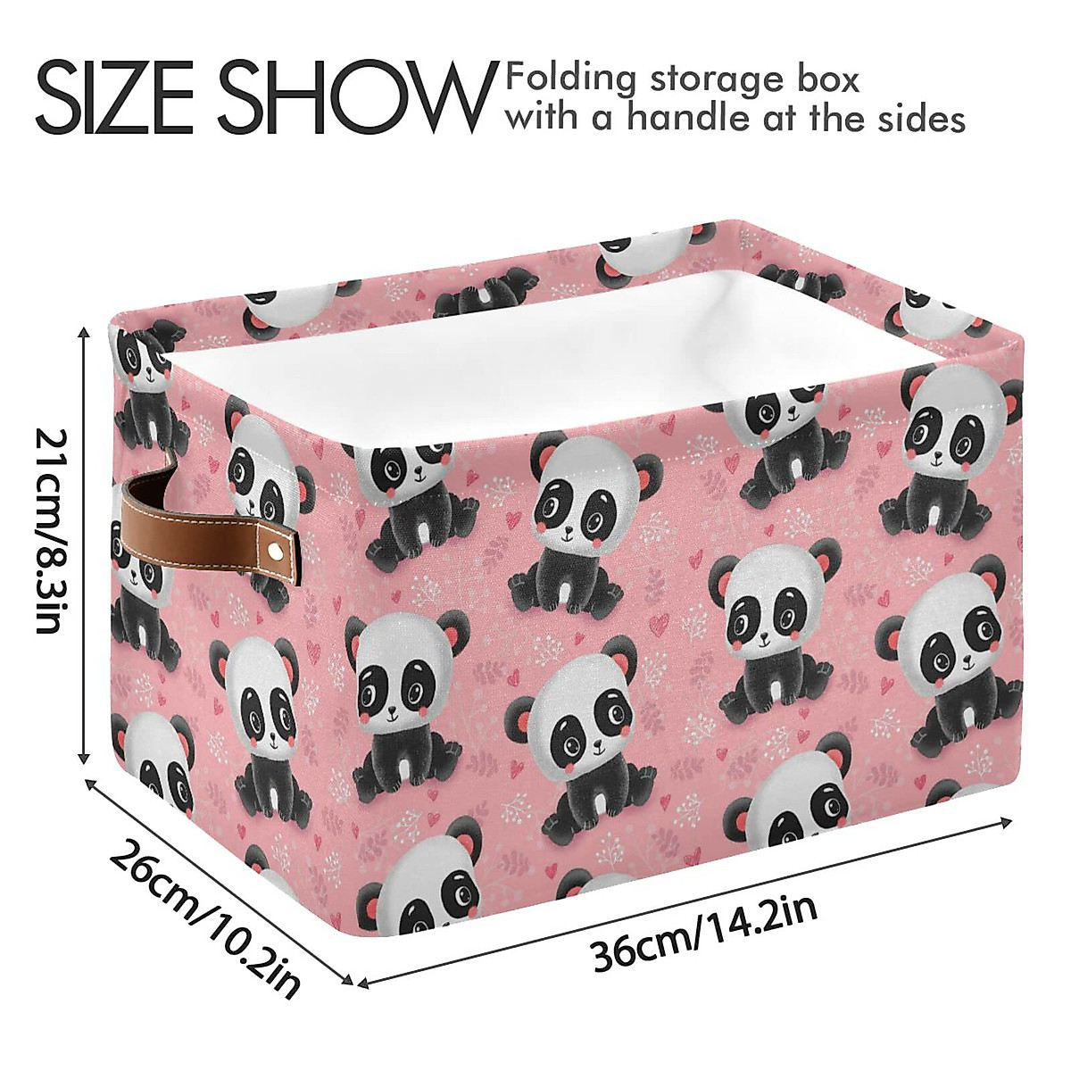 Pink Pandas Hearts Storage Basket Storage Organizer Box Bin Large Collapsible Cube Baskets with PU Handles for Shelf Closet Nursery Laundry 1 Pack