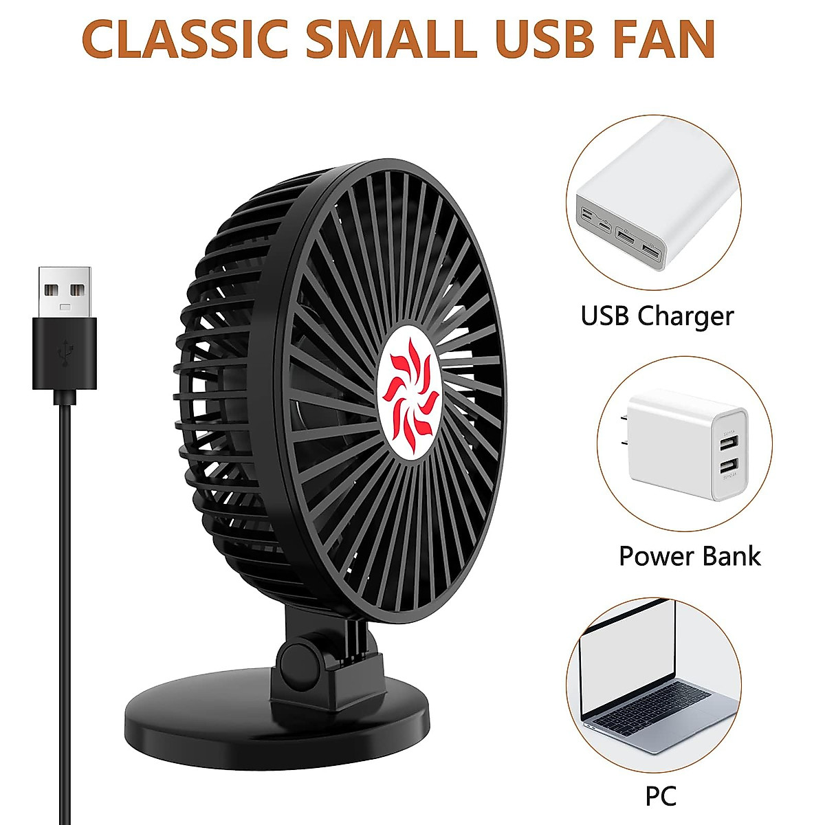 HZD USB Fan, Portable Quiet 3 Speeds Wind Desktop Personal Fan,Small But Powerful, Plug in Power Fan for Home Office Travel Bedroom Desktop (Black)