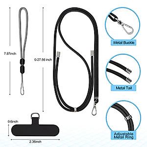 takyu Phone Lanyard, 2 Pack Adjustable Cell Phone Lanyard Crossbody Neck Strap & 2 Pack Phone Wrist Strap with Tether Tabs Compatible for iPhone Android Smartphones-Black Grey