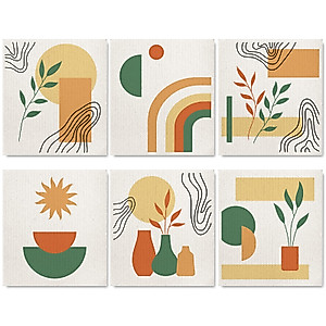 AnyDesign Boho Swedish Dishcloths Abstract Geometric Pattern Kitchen Dish Towel Reusable Minimalism Reusable Cotton Cleaning Dishcloth for Home Party Cleaning Housewarming, 7 x 8 Inch, 6 Pack