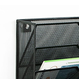 Wall File Organizer 5 Tier Heavy Duty Metal Mesh Hanging Mail Magazine Rack 41 x 32 x 10 cm Vertical Paper Holder for Newspaper Folders(Black)