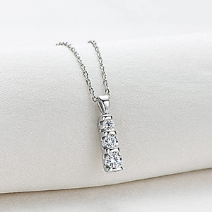 DYUNQ Moissanite Necklace Sterling Silver, Lab Created Diamond Necklaces for Women White Gold Plated 3 Stone Pendant, 18 to 20 Inch