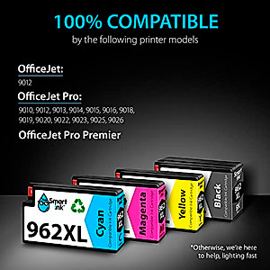 Smart Ink Compatible Ink Cartridge Replacement for HP 962XL 962 XL (Black XL & C/M/Y XL 4 Combo Pack) to use with Officejet Pro 9015 9010 9018 9022 9025 9020 9019 9013 9016 Officejet 9012