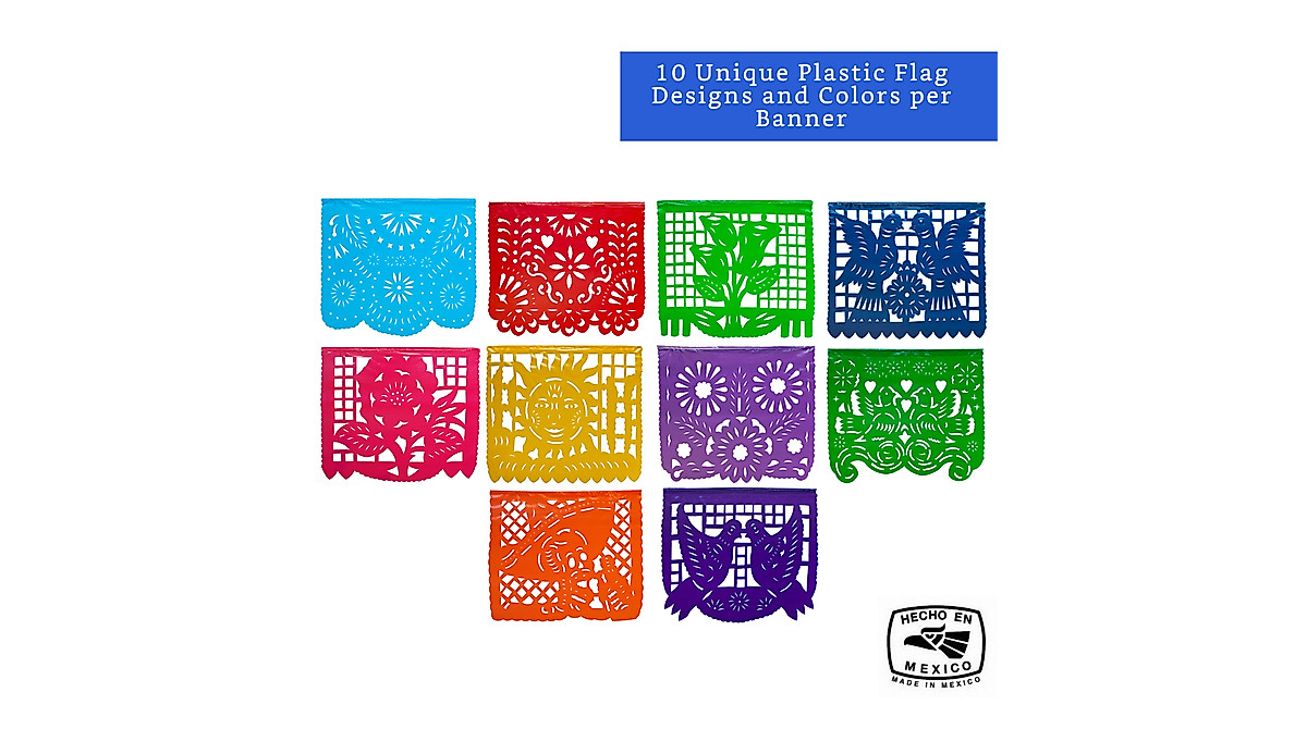 Mexican Party Banners - 5 Pack with Flags for Fiesta Decorations