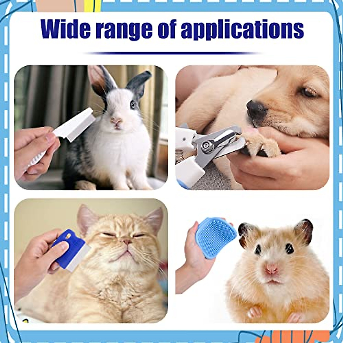 6-Piece Rabbit Grooming Kit, Small Animal Grooming Kit with Pet Hair Remover, Pet Nail Clipper, Flea Comb, Pet Shampoo Bath Brush for Rabbit, Hamster, Bunny, Guinea Pig