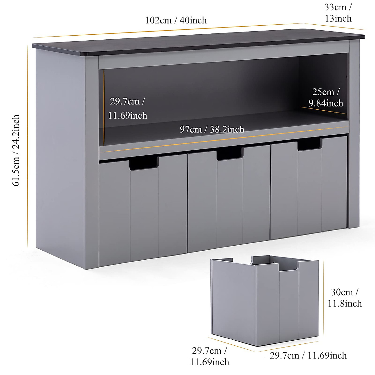 AUXSOUL Toy Storage Organizer - Kids Toy Organizers with Blackboard - 3 Storage Bins and Open Shelf - Suitable for School Classroom, Children's Room, Playroom, Hallway(Grey)