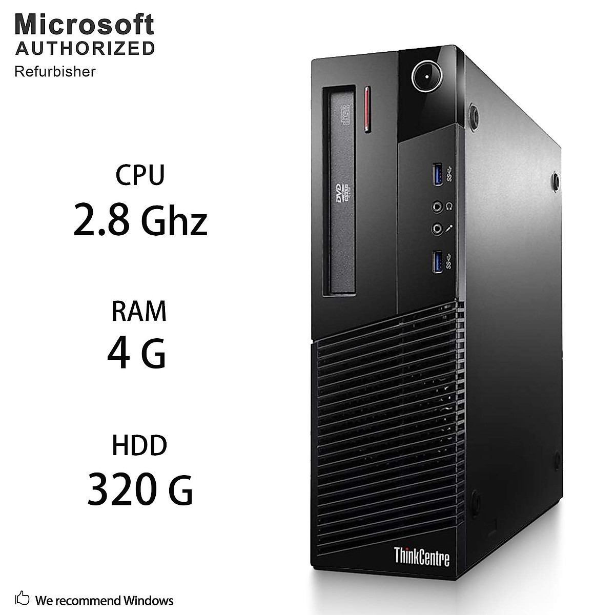 Lenovo ThinkCentre Small Form Desktop PC Computer Package, AMD Athlon 2.8GHz, 4G DDR3, 320G, DVD, VGA, DVI, 19 Inch LCD Monitor(Brands May Vary), Keyboard, Mouse, Windows 10 Pro 64 Bit (Renewed)