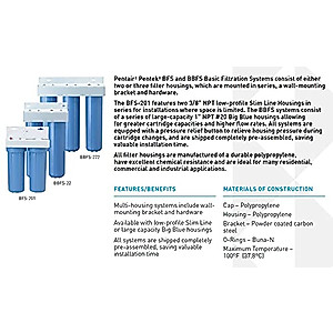 Pentair Pentek BFS-201 Slim Line Two-Housing Filtration System, 3/8" NPT #10 Low Profile Water Filter Housing, Holds 10" x 2.5" Filter Cartridges, Blue