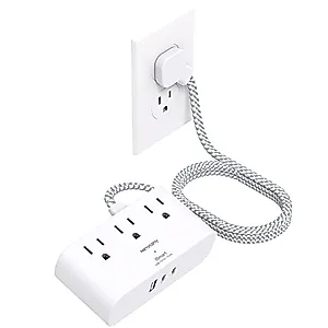 Flat Plug Power Strip, 6 Ft Ultra Thin Flat Extension Cord, 3 Outlets 3 USB Ports(2 USB C) Multi Plug Outlet Extender with No Surge Protector for Cruise Ship, Travel, Dorm Room Essentials