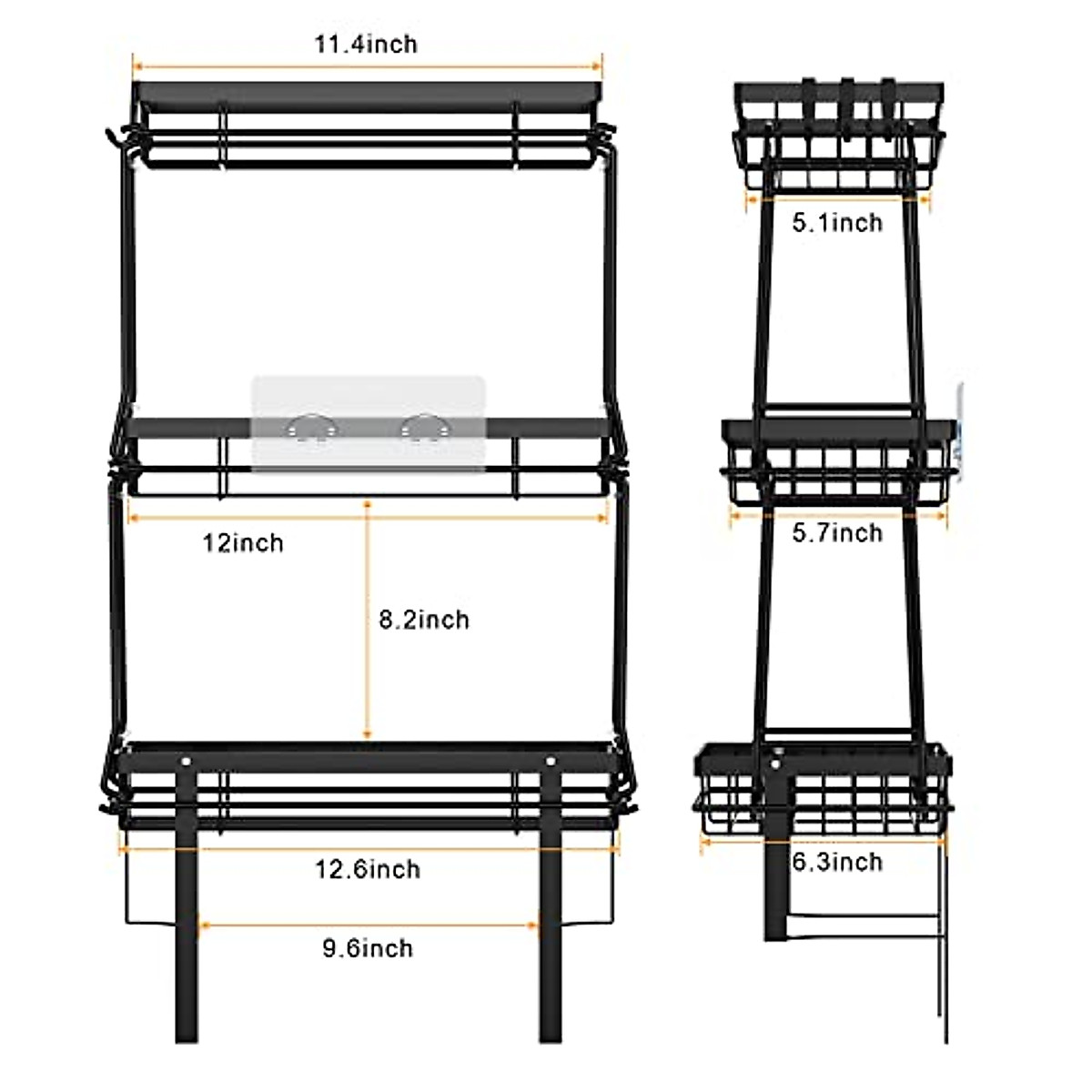 iSPECLE Over The Toilet Storage, 3 Tier Over Toilet Bathroom Organizer No Drilling Toilet Storage Easy to Install, Add Space for Small Bathroom, Black