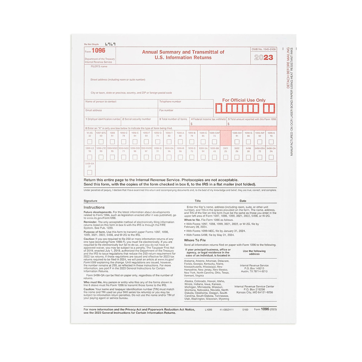 Blue Summit Supplies 1099 NEC Tax Forms 2023, 50 5 Part Tax Forms Kit, Compatible with QuickBooks and Accounting Software, 50 Pack