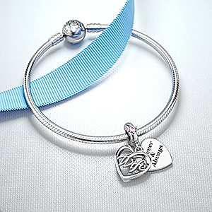 DALARAN Wife Charms Fit Pandora Charms Bracelet Forever Love Heart Charm Wife Sterling Silver Dangle Charm