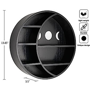 Crescent Moon Shelf Wall Decor - Black, Unique, Moon Shaped Floating Shelves for Crystal, Stones, Essential Oil Display Holder - Wooden Boho Wall Decor for Bedroom, Dorm, Living Room, Nursery