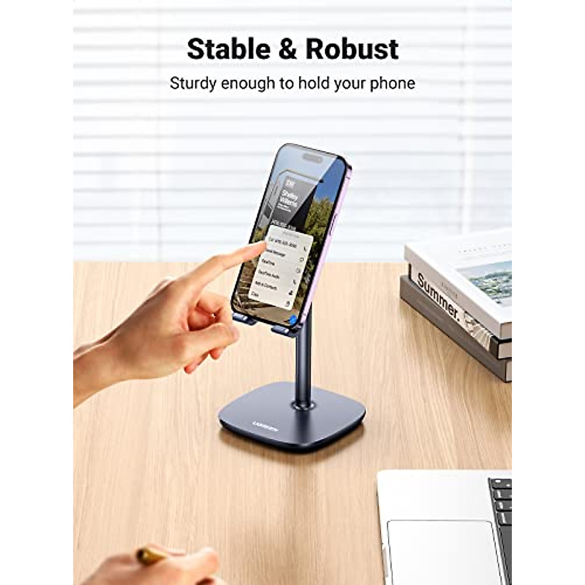 UGREEN Cell Phone Stand for Desk Adjustable Phone Holder Cradle Office Desk Accessories Weighted Base Compatible with iPhone 14 Pro Plus 13 12 Pro Max 11 SE XS XR Samsung Galaxy S23 Black