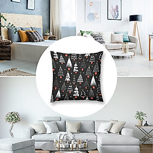 Meaudiwes Throw Pillow Cover Christmas Decorations Trees Black and White Home Decor, 24 x 24 Inches Soft Short Plush Cushion Pillowcases for Sofa Couch Bed Chair