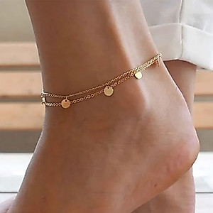 Dainty Gold/Silver Anklet for Women 14K Gold Plated Layered Satellite Beads Heart Anklets Layering Rhinestone Cubic Zirconia Ankle Bracelets Minimalist Summer Beach Foot Chain Ankle Jewelry Gifts