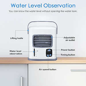 3 in 1 Personal Air Conditioner Fan for Office - Mini Portable AC Evaporative Air Cooler Fan w/Auto Timer, Adjustable Wind Direction, 18 Oz Large Water Tank, Low Noise, Ideal for Small Room Indoor