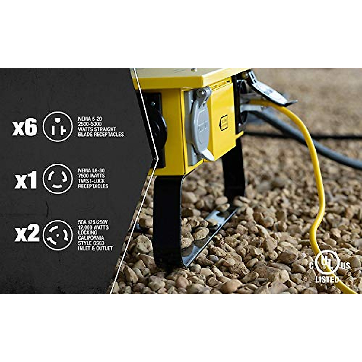 Southwire 019703R02 6506UGSX 50A Temp PWR X-TREME Box 6-Straight Blade SLED Base, 1 Pack, Yellow