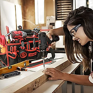 TOOLEAGUE 19 Inches Heavy Duty Tool Bag 25 Pockets, 1680D Fabric Tool Bags with Strong Molded Base, Multi-pocket Tool Organizer with Adjustable Shoulder Strap