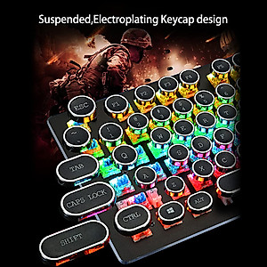 Peiiwdc Retro Punk Typewriter, Mechanical Gaming Keyboard,Blue Switches,USB Wired,Cool Wired Retro Steam Punk Typewriter Round Keycaps 104keys White