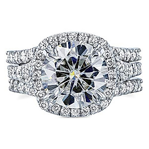 Kobelli Round G-H Moissanite Cushion Halo Bridal Wedding Set 4 1/3 CTW 14k White Gold 3 Piece Set, 9