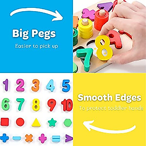 GeroCrew Wooden Montessori Toys for Kids Toddler Number Puzzles Sorter Counting Shape Stacker Stacking Game Preschool Toys for Boy Girl Learning Education Math Blocks 1 Year Old Girl Gifts (Rainbow)