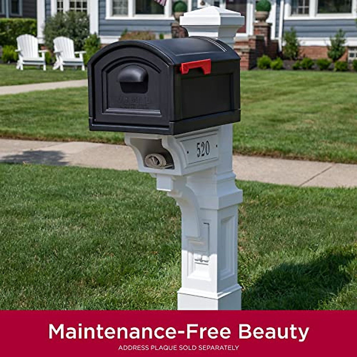 Step2 Atherton Extra Large Mailbox & Post, Weather Resistant, Large Outdoor Mailboxes, Made of Durable Plastic, Easy to Install, Flag Included, Onyx Black