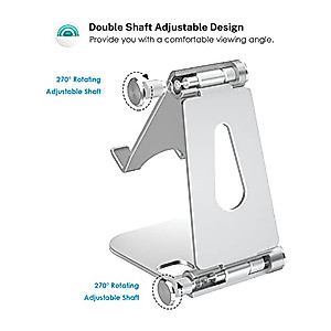 KTRIO Adjustable Cell Phone Stand, Aluminum Phone Stand for Desk, Foldable Phone Holder Compatible with iPhone 13 Pro Max 11 12 Xr 8 7 SE, Pad, Tablet, Smartphone - Silver