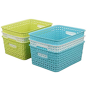Qskely Plastic Storage Baskets/Bins Organizer for Bathroom, 6-Pack