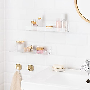 Navaris Acrylic Shower Shelves - Set of 2 - No Drilling Clear Bathroom Shelves - Self Adhesive Wall Mounted Transparent Shelf - 15"x3.9"x2.7" - 2-Pack