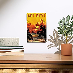 Lantern Press 6x9 Inch Wood Sign, Ready to Hang Wall Decor, Key West, Florida, Sunset and Ship