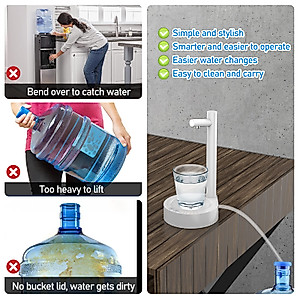 BABORUI Desktop Water Dispenser, 7 Quantitative Levels Electric Bedside Water Dispenser for 5 Gallon Bottle & Universal Bottle, Automatic Off Water Jug Dispenser with Jug Cap for Home, Office, Outdoor