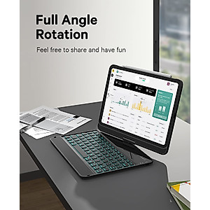 GreenLaw iPad Air 5th 4th Generation Case with Keyboard, DIY 7 Color Breathing Backlit, 360° Rotatable, Auto Sleep, Keyboard Case for iPad Pro 11 Inch(4th/ 3rd/ 2nd/ 1st Gen.), Black