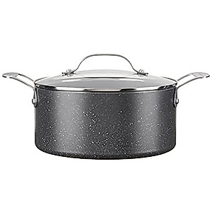 Granitestone Nonstick 5 Quart Stock Pot with Lid with Ultra Durable Mineral and Diamond Triple Cookware Set, Black