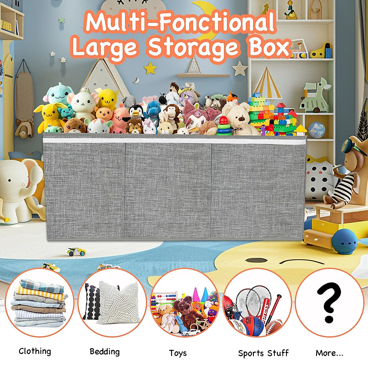 Extra Large Toy Box, Toy Storage Organizer with Lid, Oxford Fabric Collapsible Sturdy Toy Chest Bins Baskets for Livingroom,Playroom, Nursery, Bedroom, Closet (Light Grey)