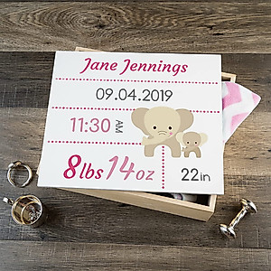 Personalized Baby Keepsake Box (Large, Pink Elephants)