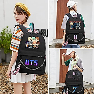 USB Backpack Kpop Korean Casual Daypack Lightweight Cartoon Bookbag 17.7 inch Large Laptop Bag College Bag for Travel Concert Gifts 4